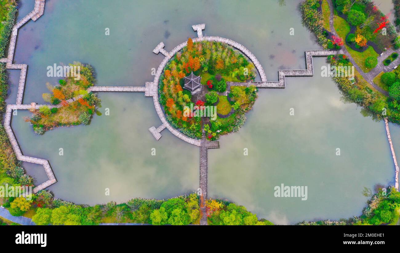 Aerial photo shows the beautiful scenery of Shuanggui Lake National ...