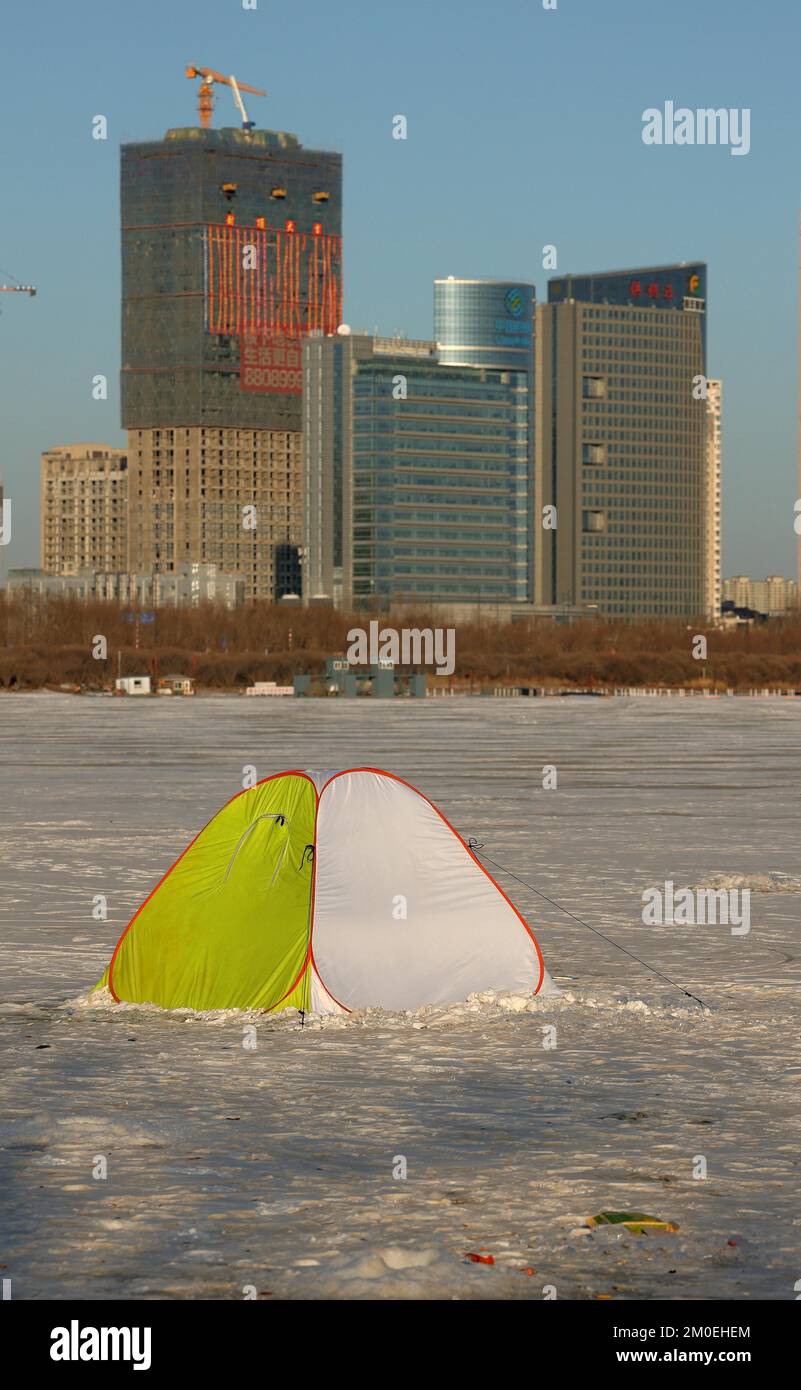 Harbin City, China, 5 December, 2022. Various ice houses for ice ...
