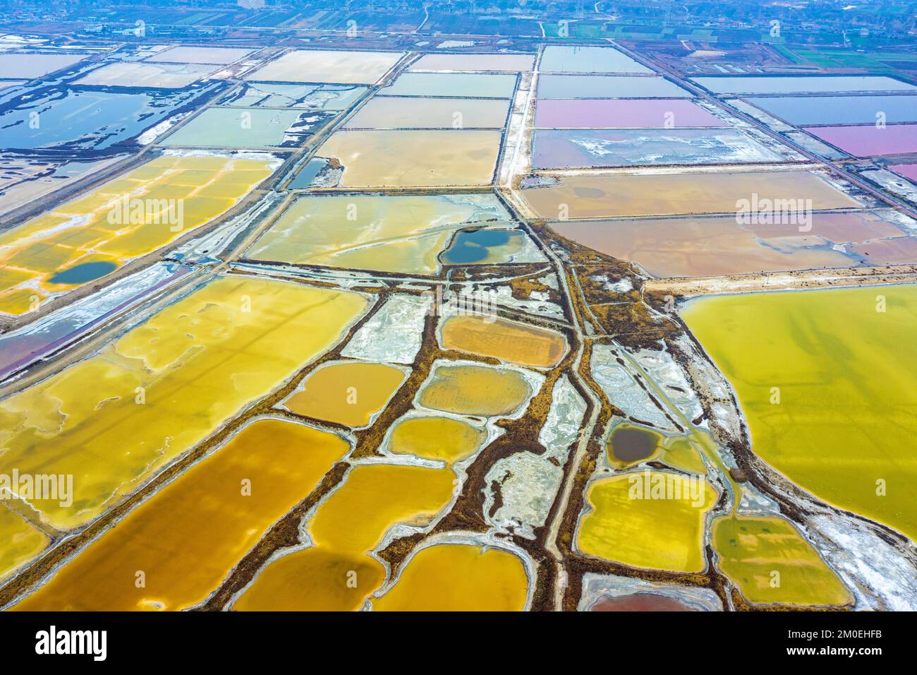 Aerial photo shows the colorful salt lakes in Yuncheng City, north ...