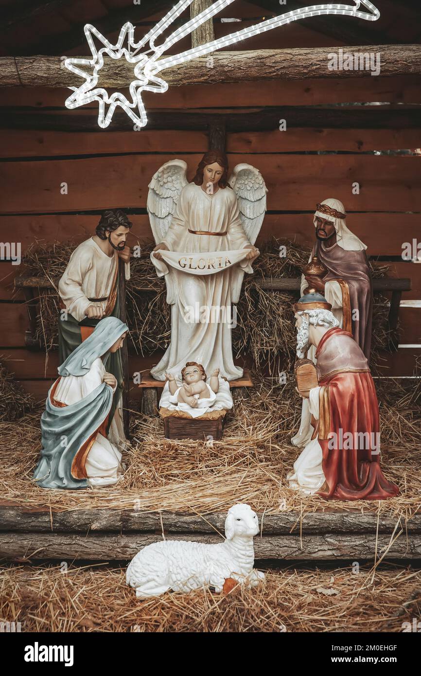 Nativity betlehem scene decoration at christmas Stock Photo - Alamy