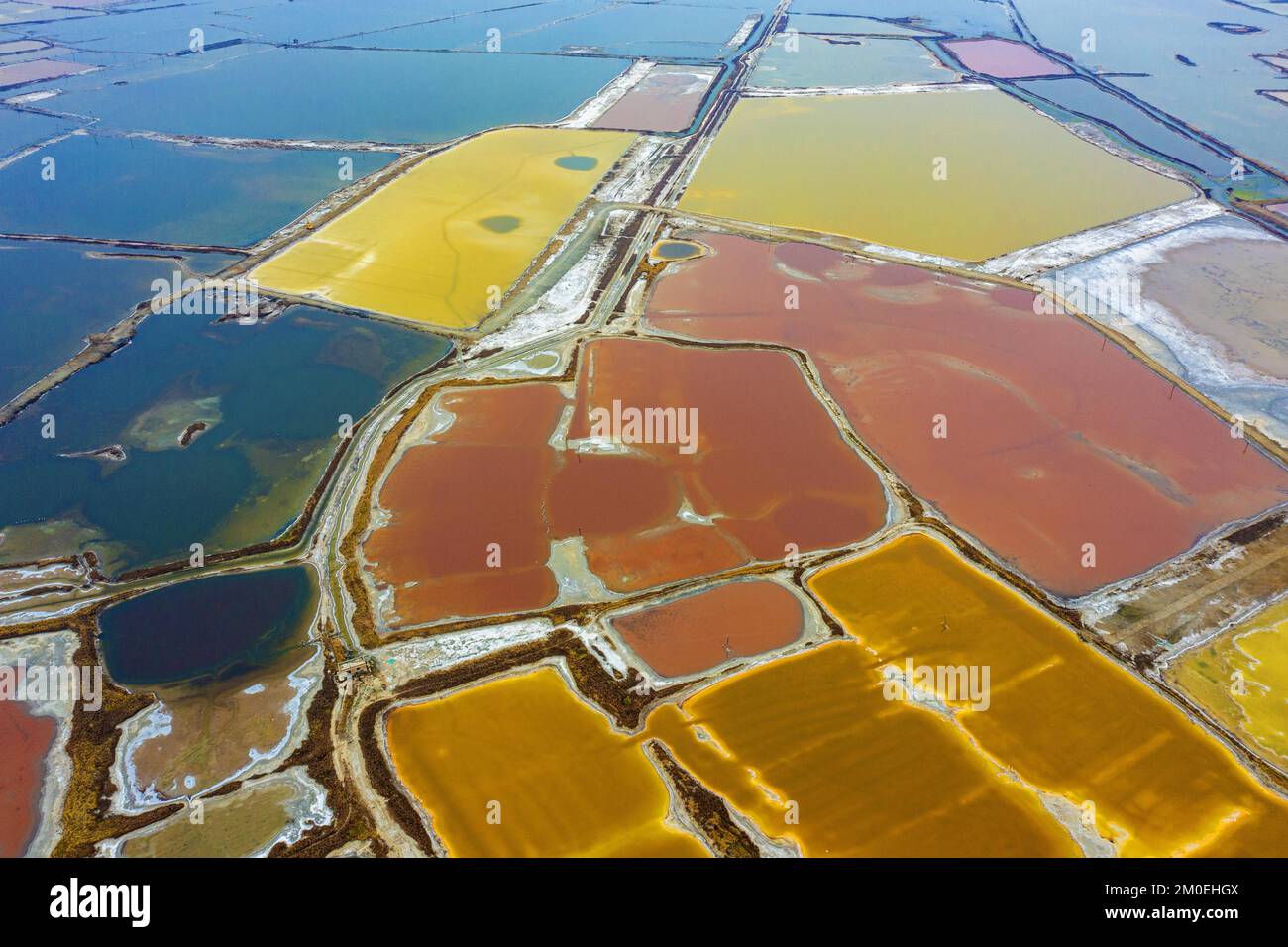 Aerial photo shows the colorful salt lakes in Yuncheng City, north ...