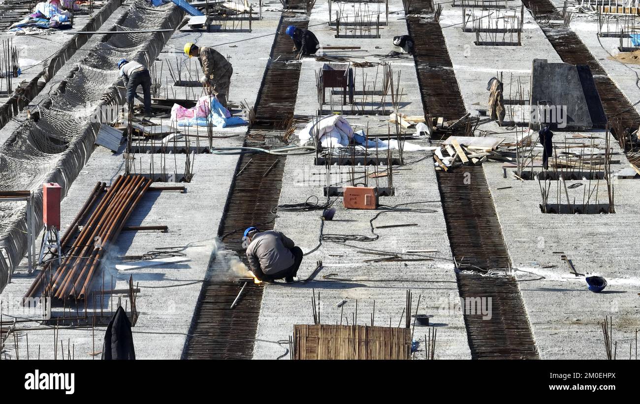 Aerial photo shows the construction site for the girder erection of the ...