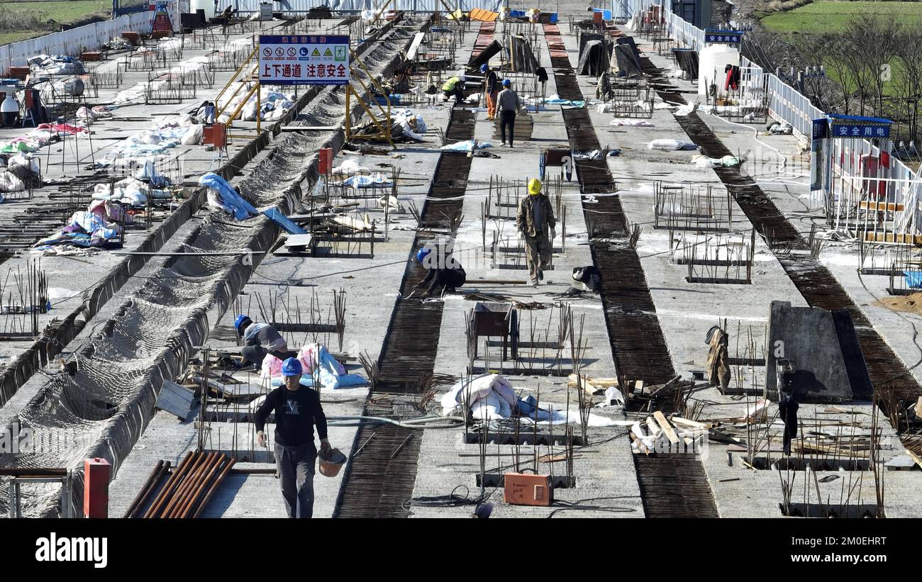 Aerial photo shows the construction site for the girder erection of the ...