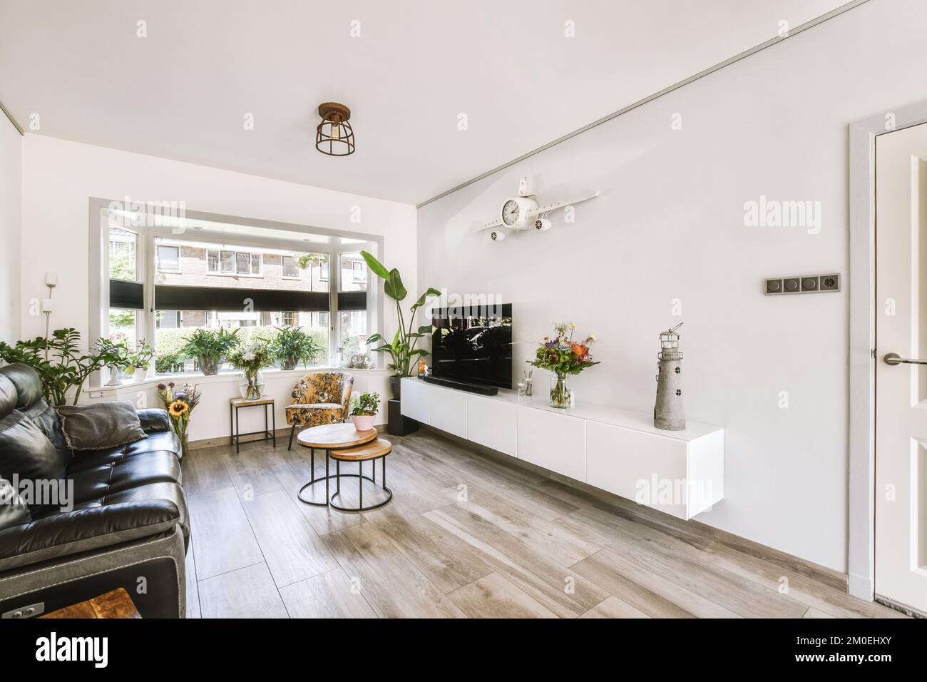 Contemporary minimalist style interior design of light studio apartment ...