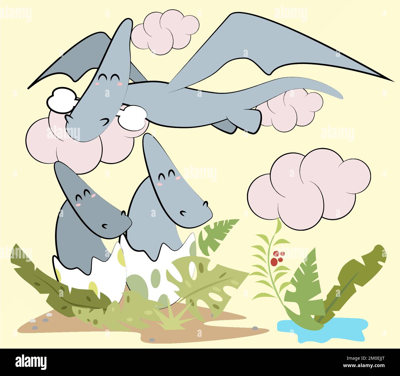 mother pterodactyl flies to feed her children Stock Vector Image & Art ...