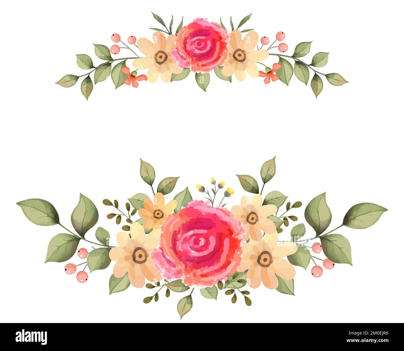 floral background with rose and yellow daisies in watercolor style ...