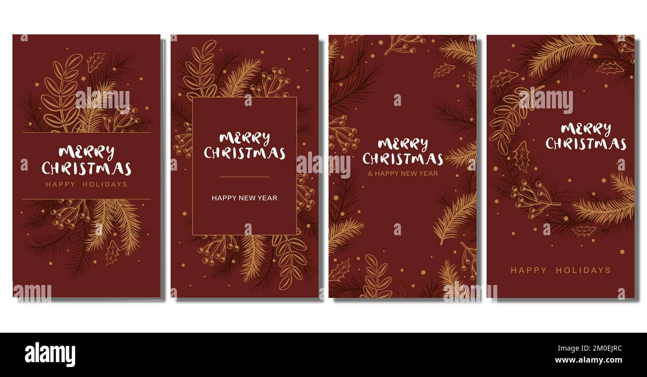 Christmas vertical banner vector set of dark red christmas banners ...