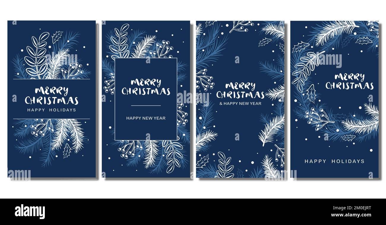 Christmas vertical banner vector set of blue banners with white accents ...