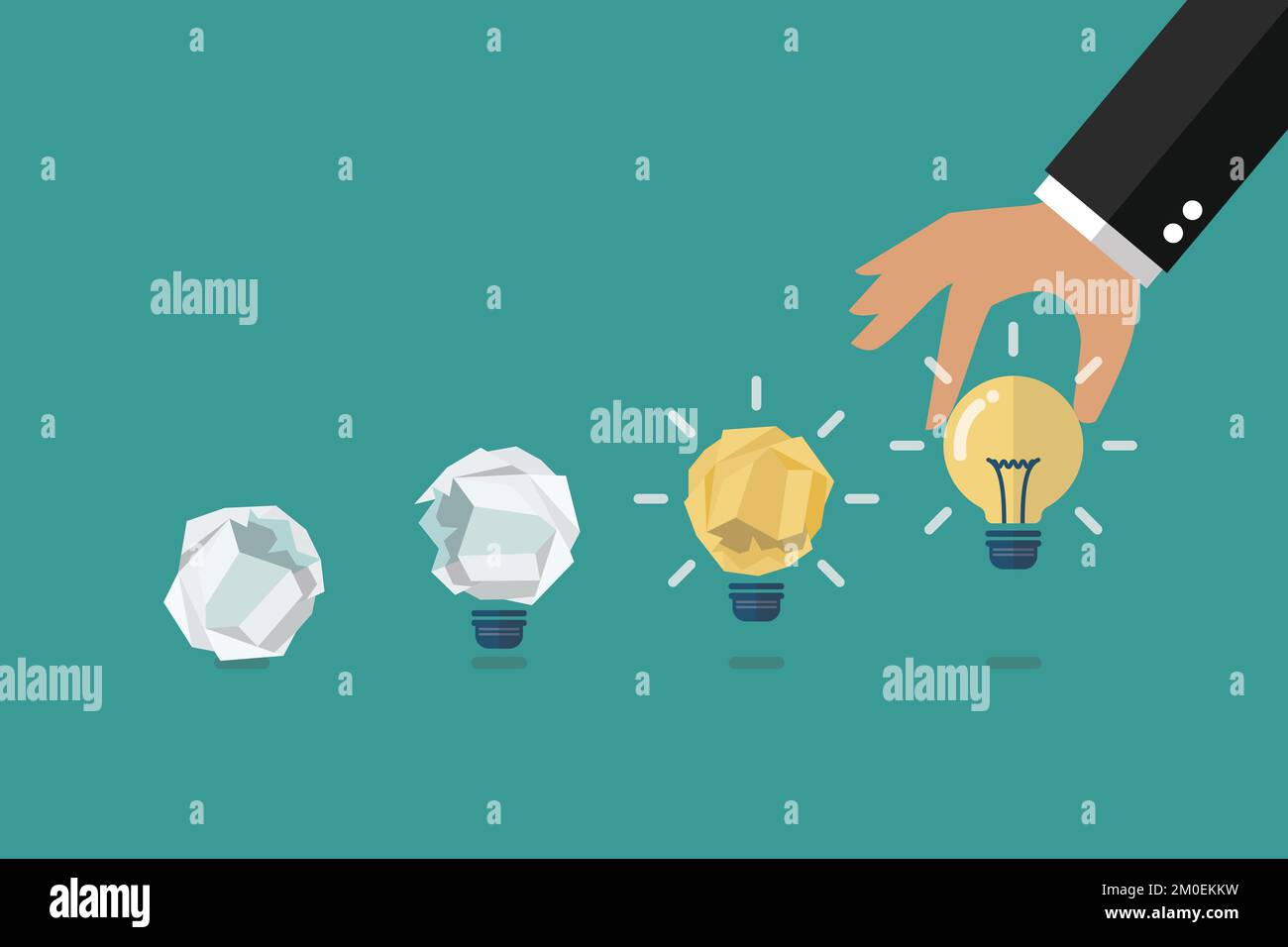 Change gabage to idea concept. Process of changing crumpled paper into perfect idea. Business ...