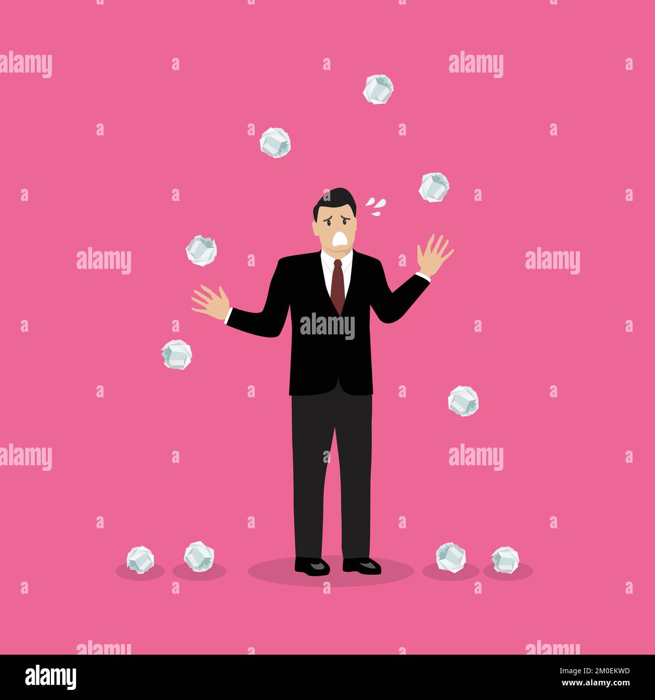 Failure businessman juggling the clumped paper. Business idea concept ...
