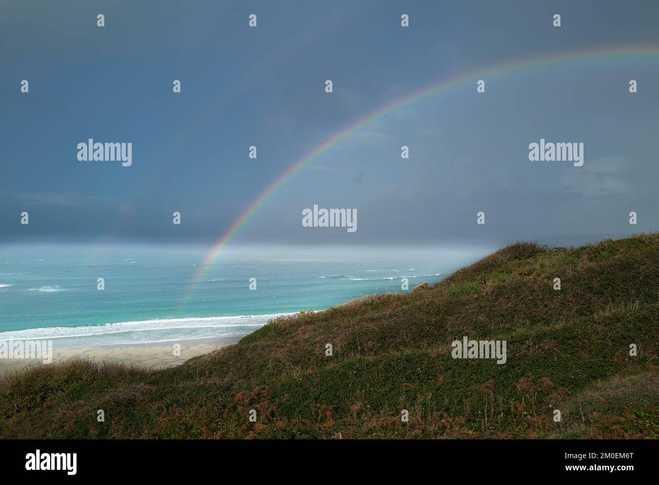 Rainbow over sennen cove corwall england rain storm shore waves hi-res ...
