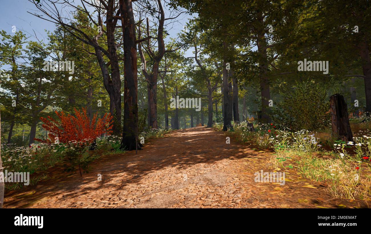 3D rendering. An immersive natural environment. Landscape to illustrate ...