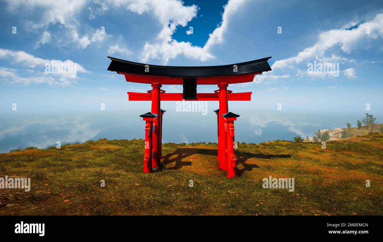 3D rendering. Japanese traditional gate Torii, symbol of Shintoism ...