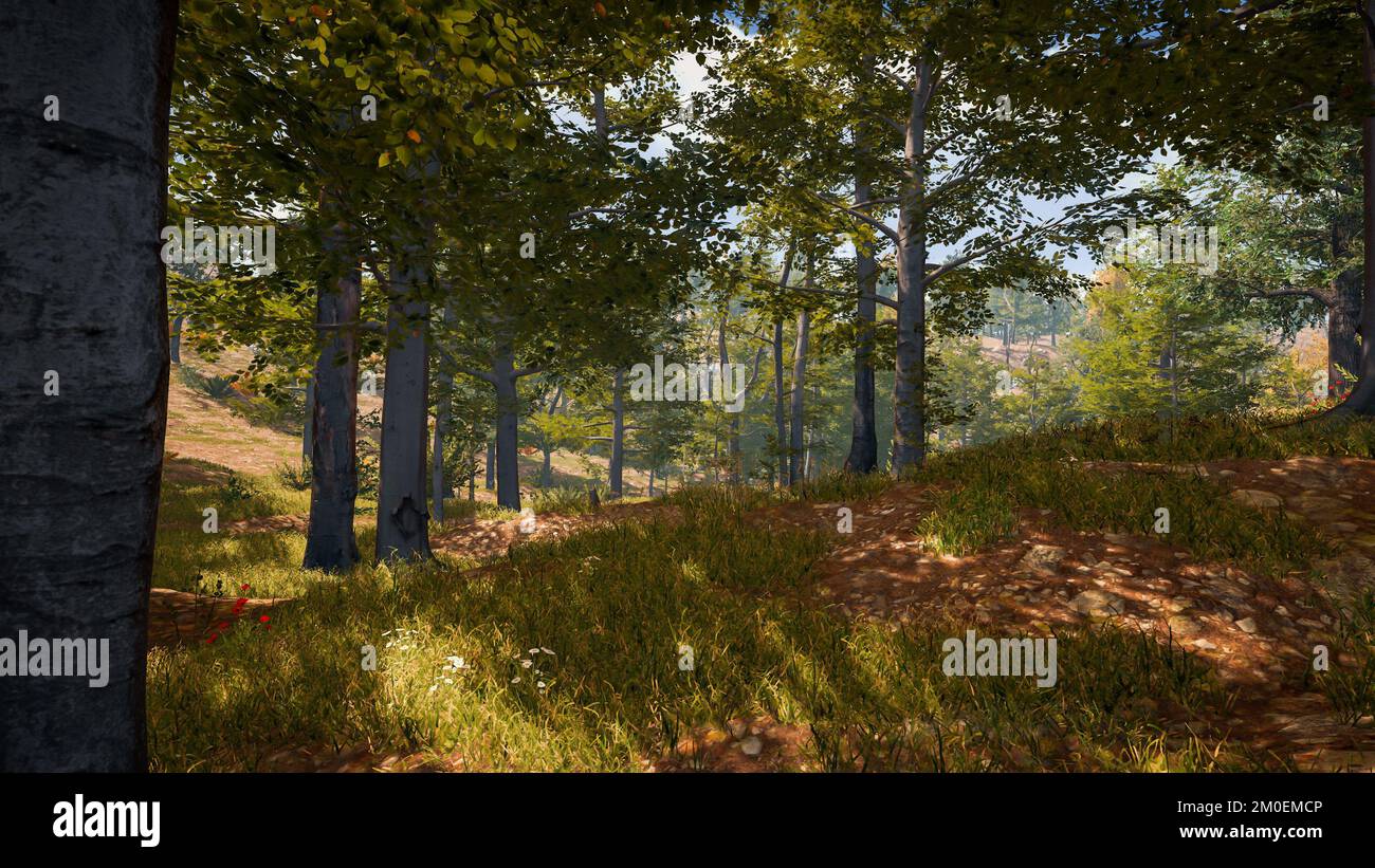 3D rendering. An immersive natural environment. Landscape to illustrate ...