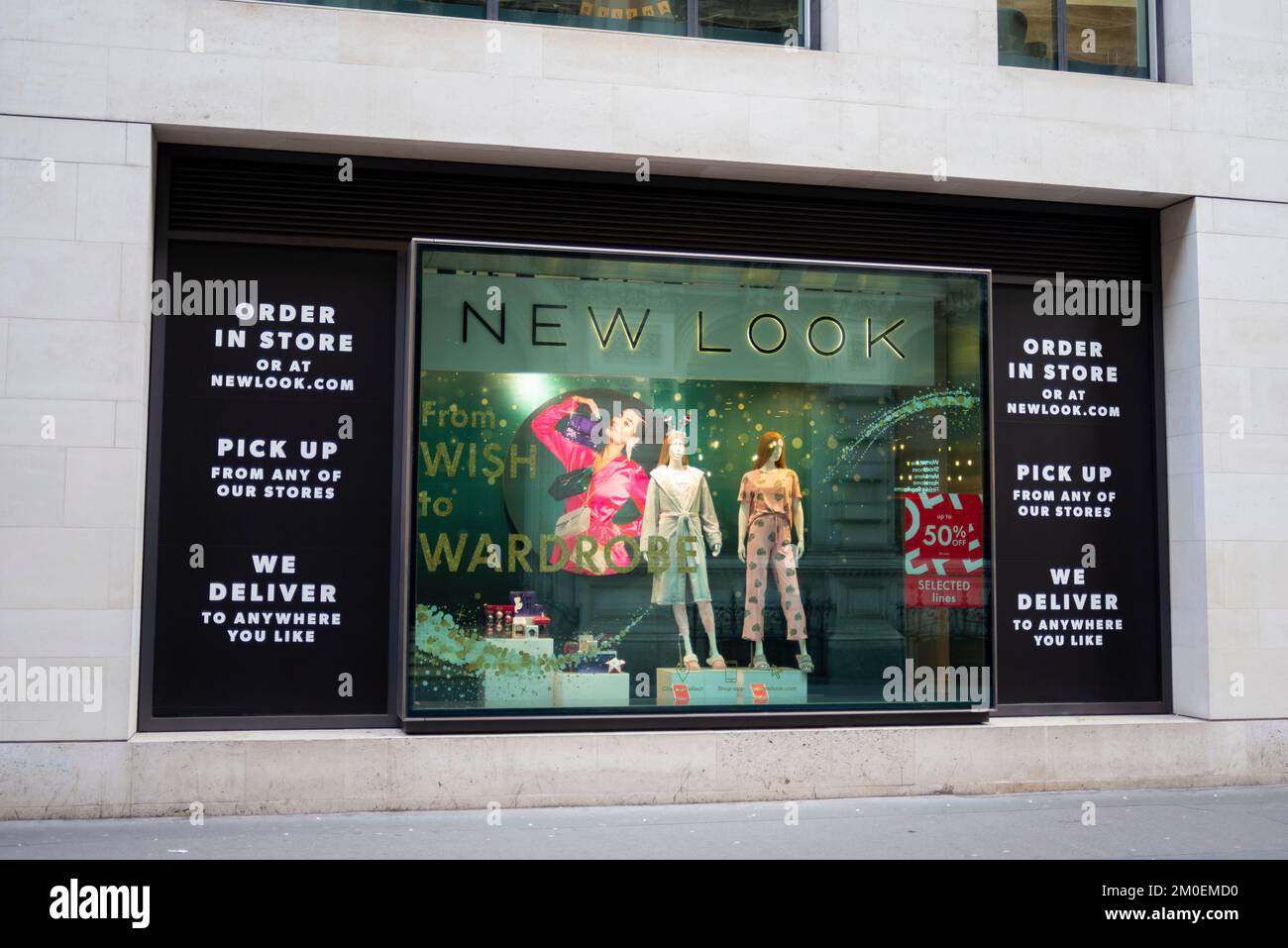 New Look shop, 20 Gracechurch St, London, UK. Christmas window display ...