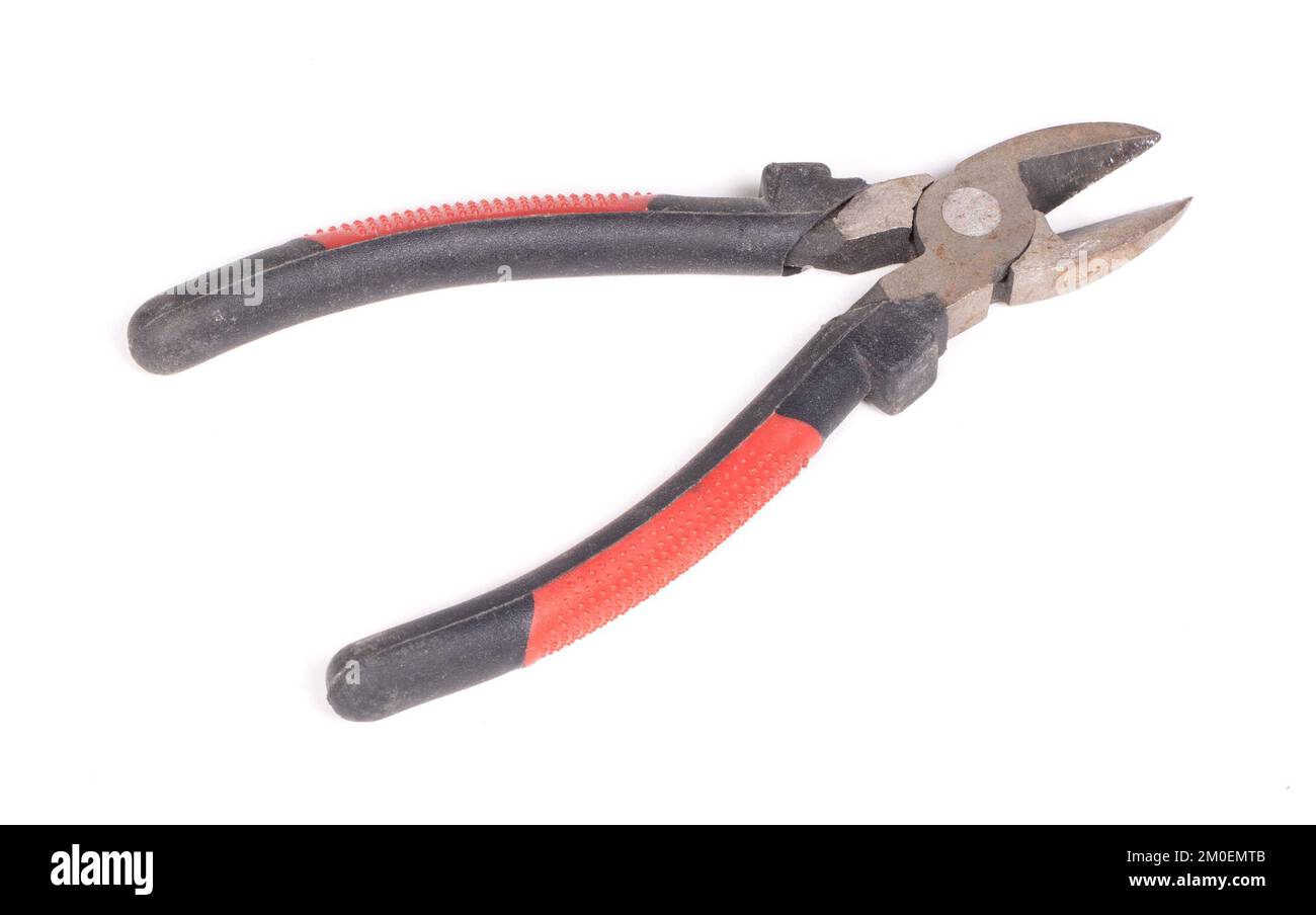 Old pincers isolated on white background, top view Stock Photo - Alamy