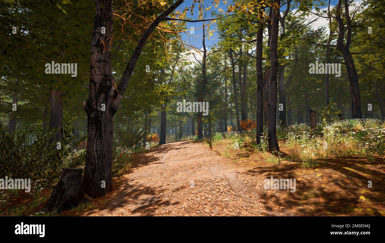 3D rendering. An immersive natural environment. Landscape to illustrate ...