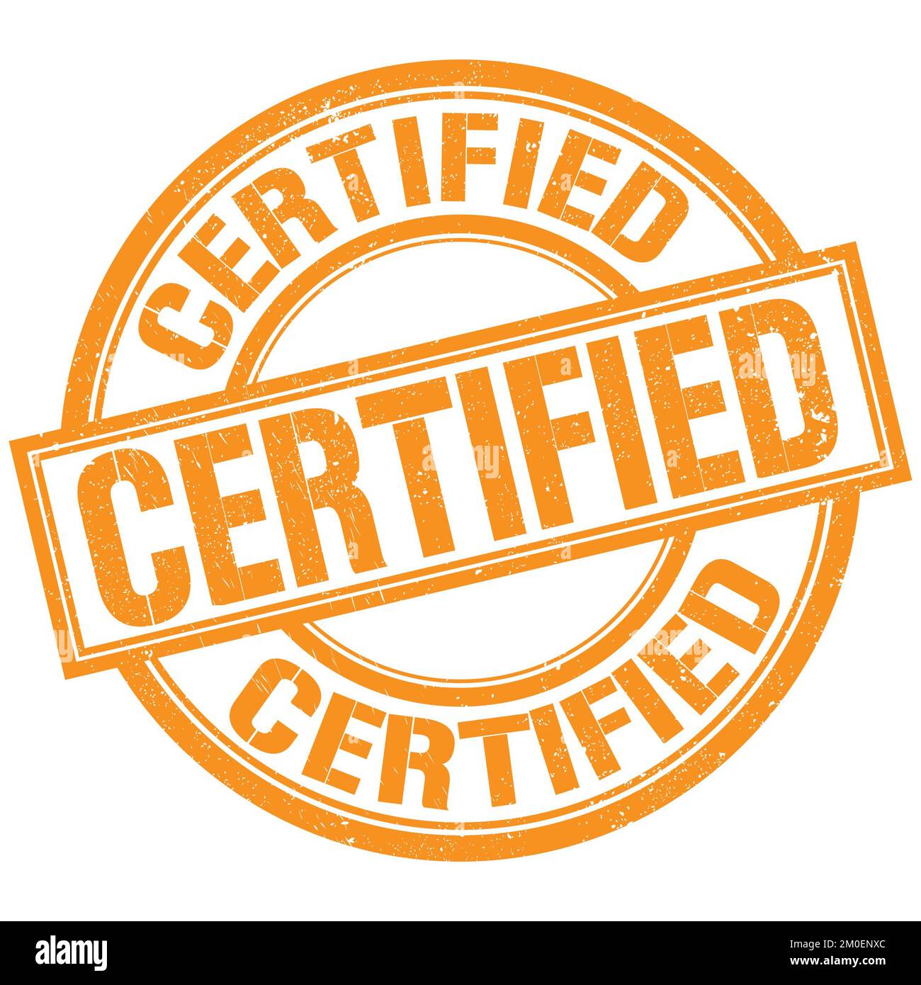 CERTIFIED text written word on orange round stamp sign Stock Photo - Alamy