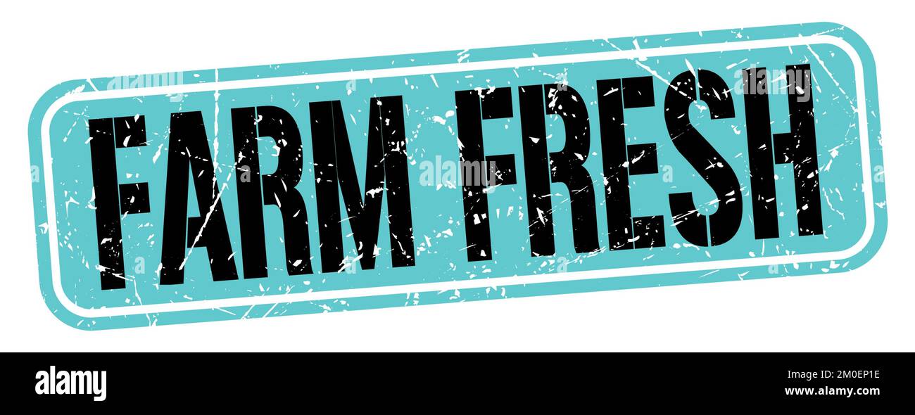 FARM FRESH text written on blue-black grungy stamp sign Stock Photo - Alamy
