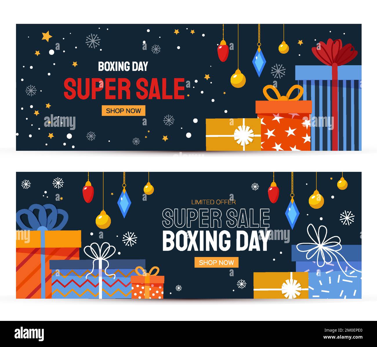 Boxing Day Concept. Different gift boxes for Santa Claus presents ...
