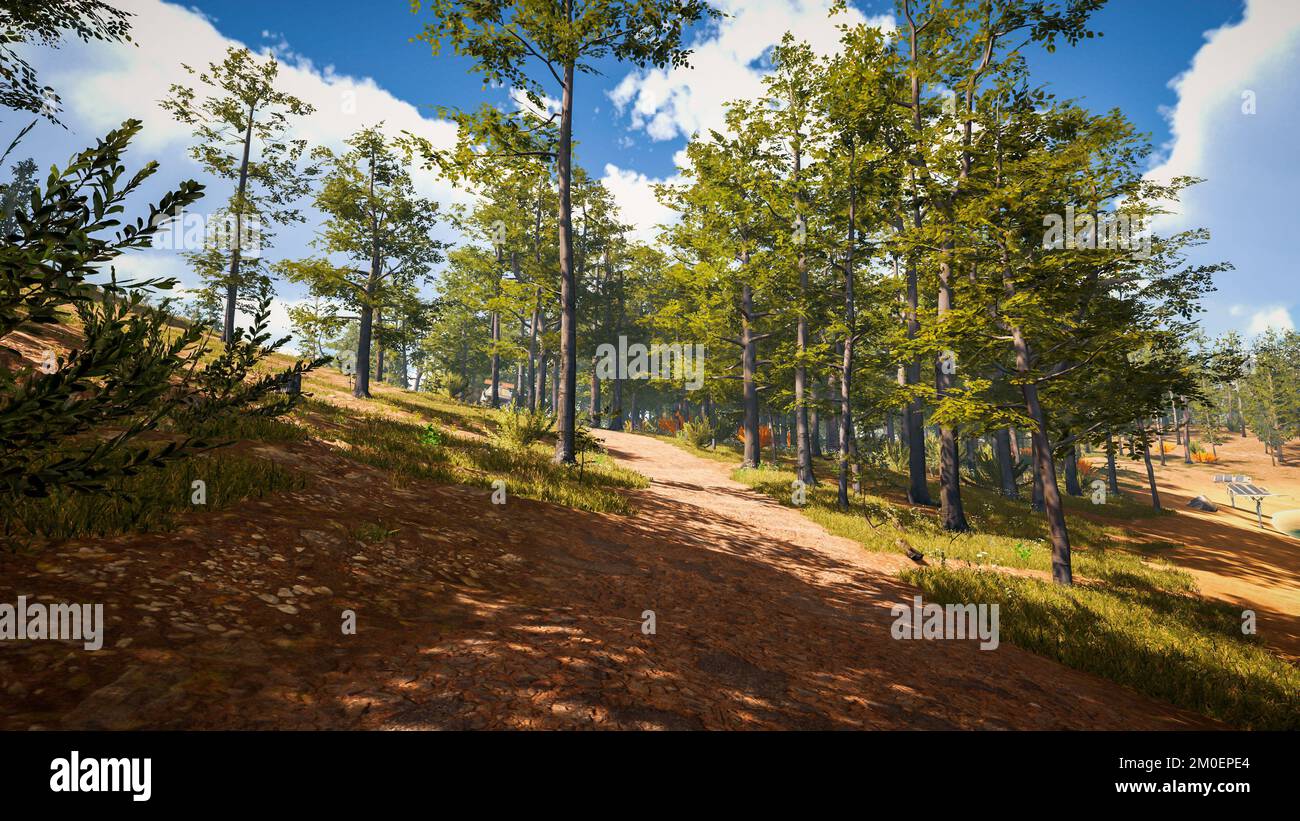 3D rendering. An immersive natural environment. Landscape to illustrate ...