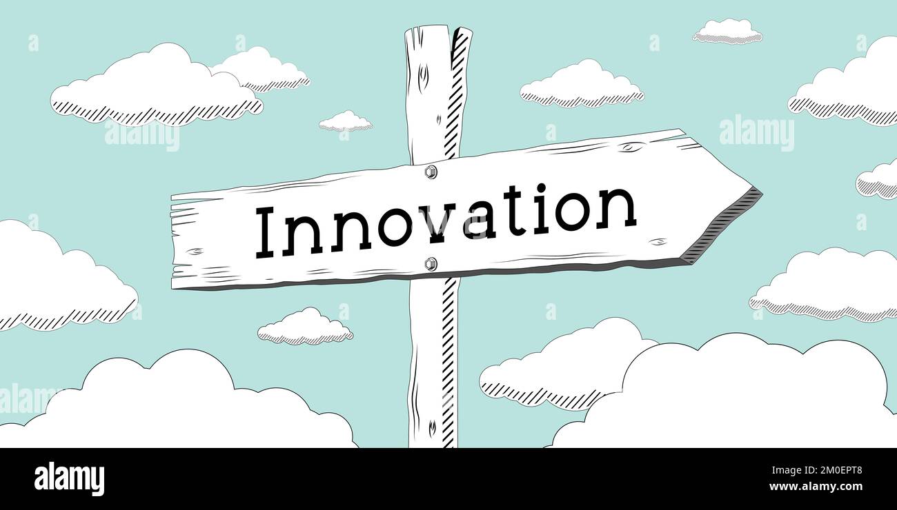 Innovation - outline signpost with one arrow Stock Photo - Alamy