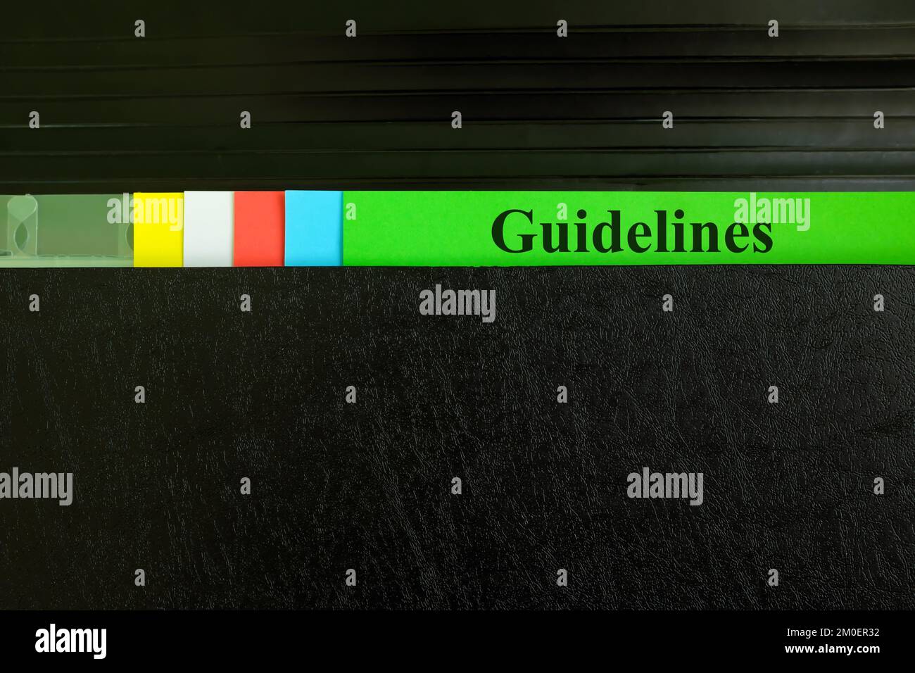 Hand picking guidelines file record in black binder folder. Work ...