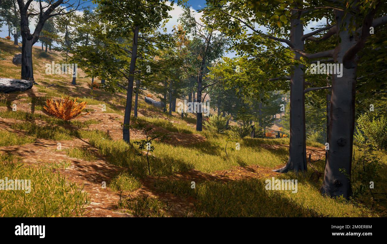 3D rendering. An immersive natural environment. Landscape to illustrate ...