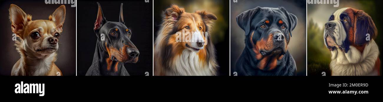 panorama portrait of dog breeds illustration header Stock Photo - Alamy