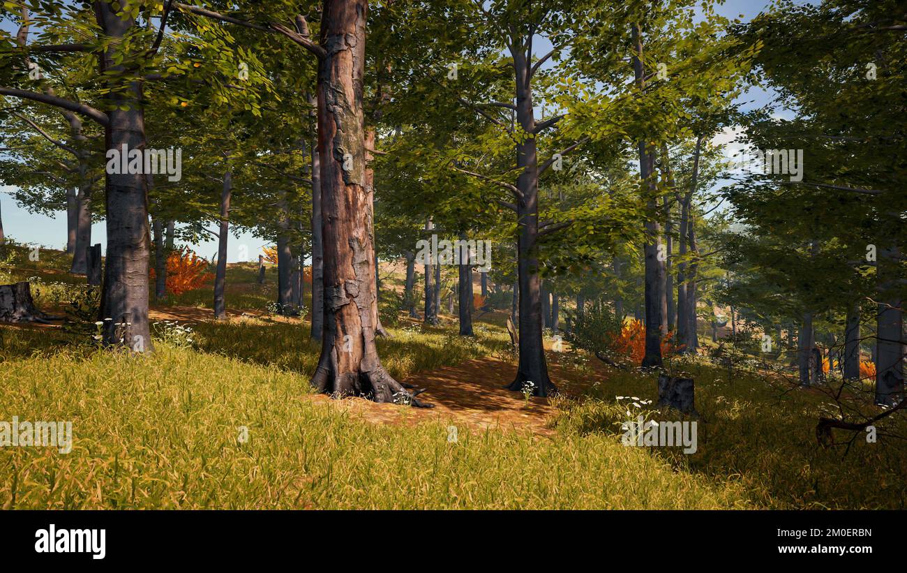 3D rendering. An immersive natural environment. Landscape to illustrate ...