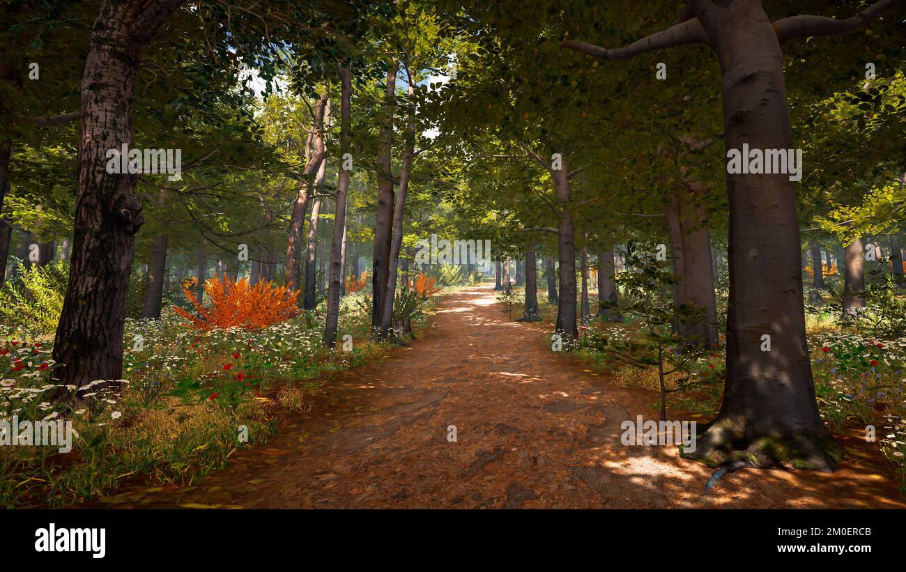 3D rendering. An immersive natural environment. Landscape to illustrate ...