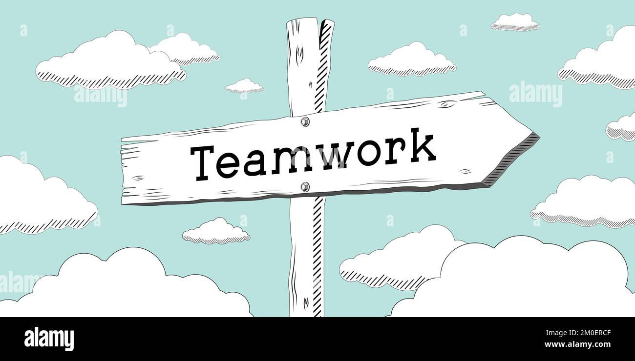Teamwork - outline signpost with one arrow Stock Photo - Alamy