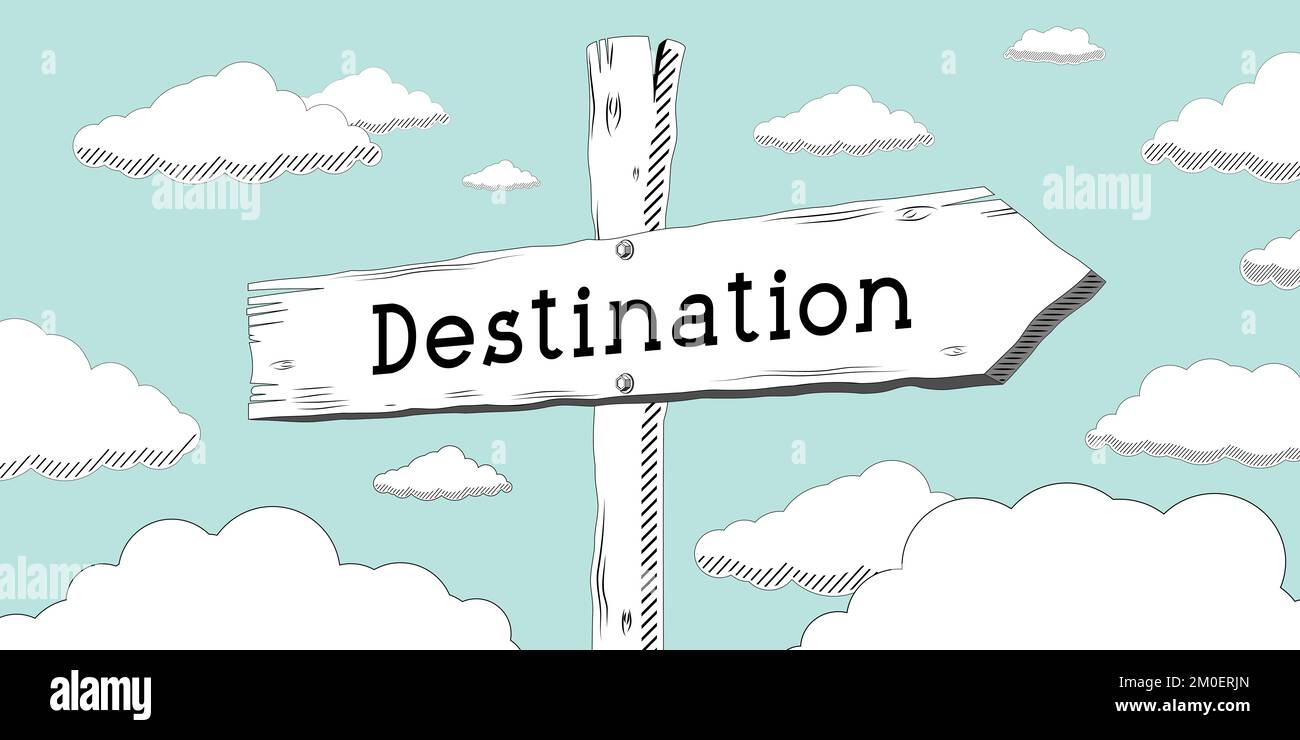 Destination - outline signpost with one arrow Stock Photo - Alamy