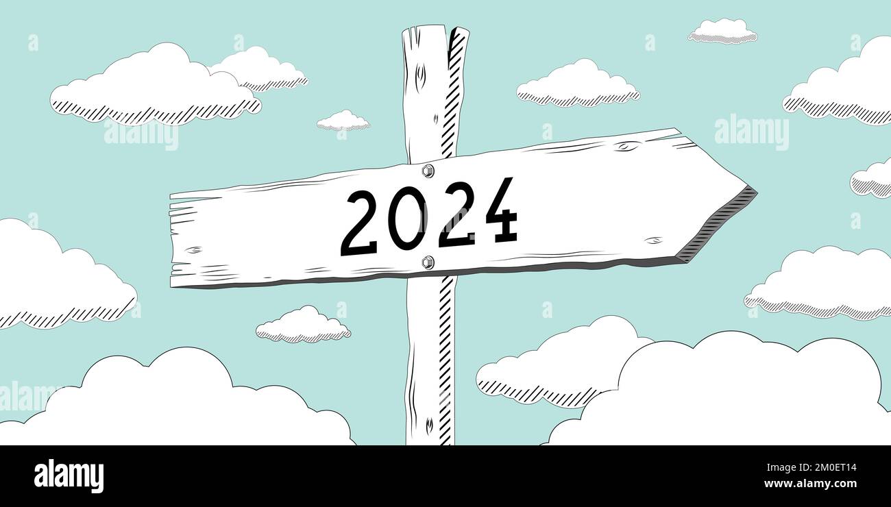 2024 - outline signpost with one arrow Stock Photo - Alamy
