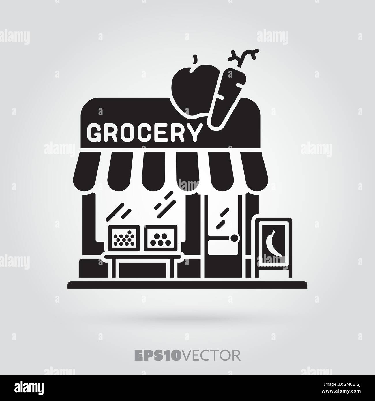Grocery store glyph icon. Cute little food storefront symbol. Solid ...