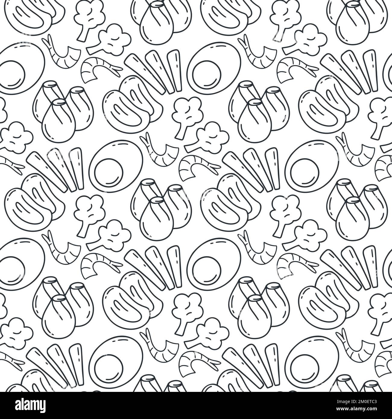 Set food seamless pattern. Doodle Asian food background. Culinary ink ...