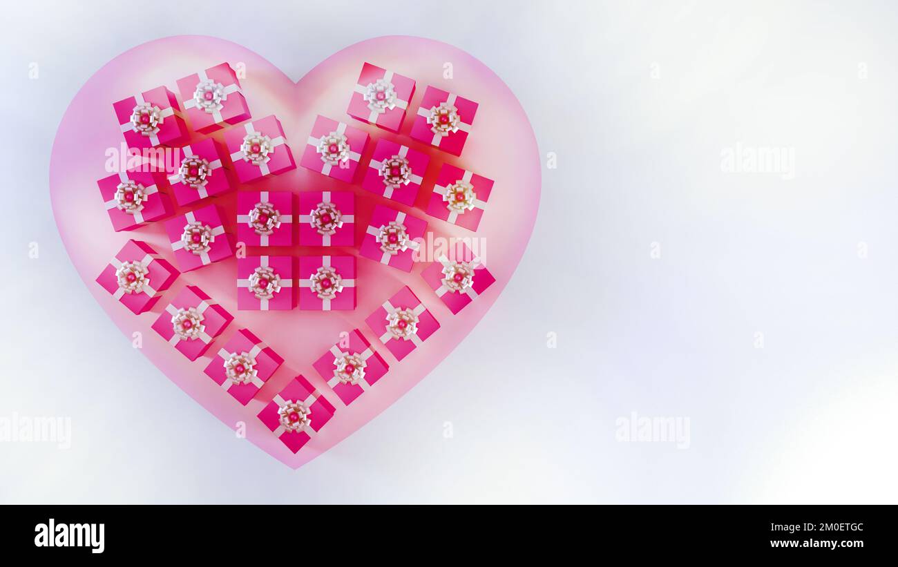 Valentine's day present idea concept banner with pink gift boxes on ...