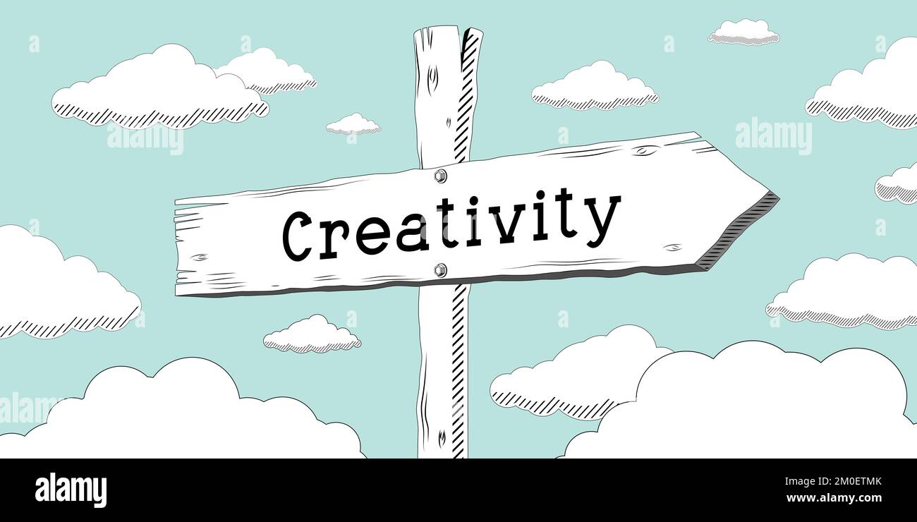 Creativity - outline signpost with one arrow Stock Photo - Alamy