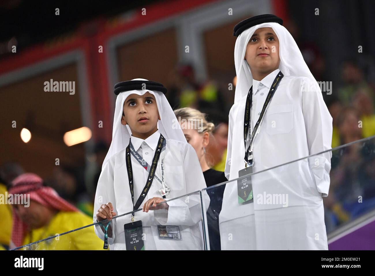 young Qataris, Qatari fans, football fans, boys in traditional robes in ...
