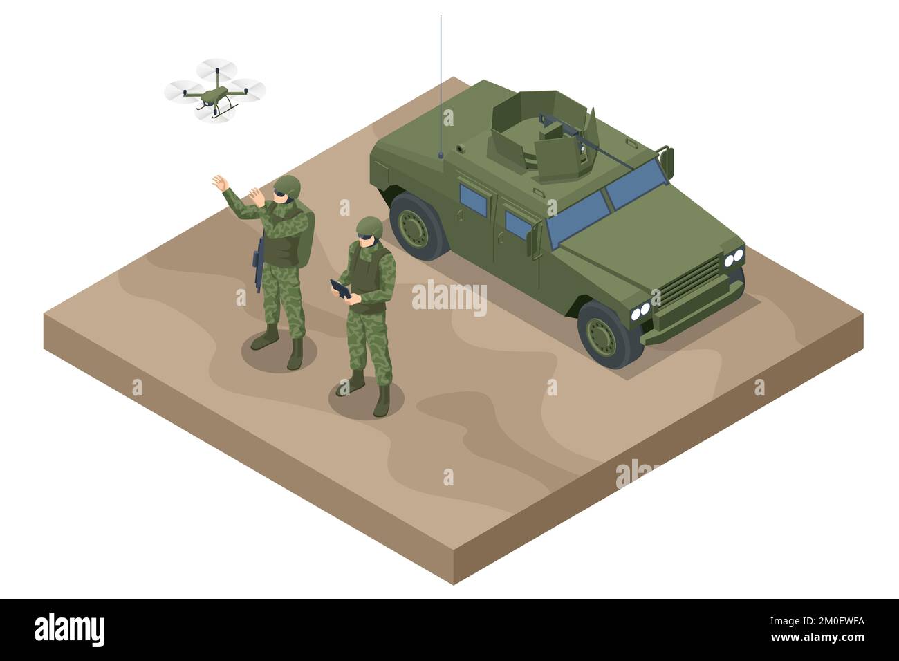 Isometric Soldiers with a drone. Special force crew. Military concept ...