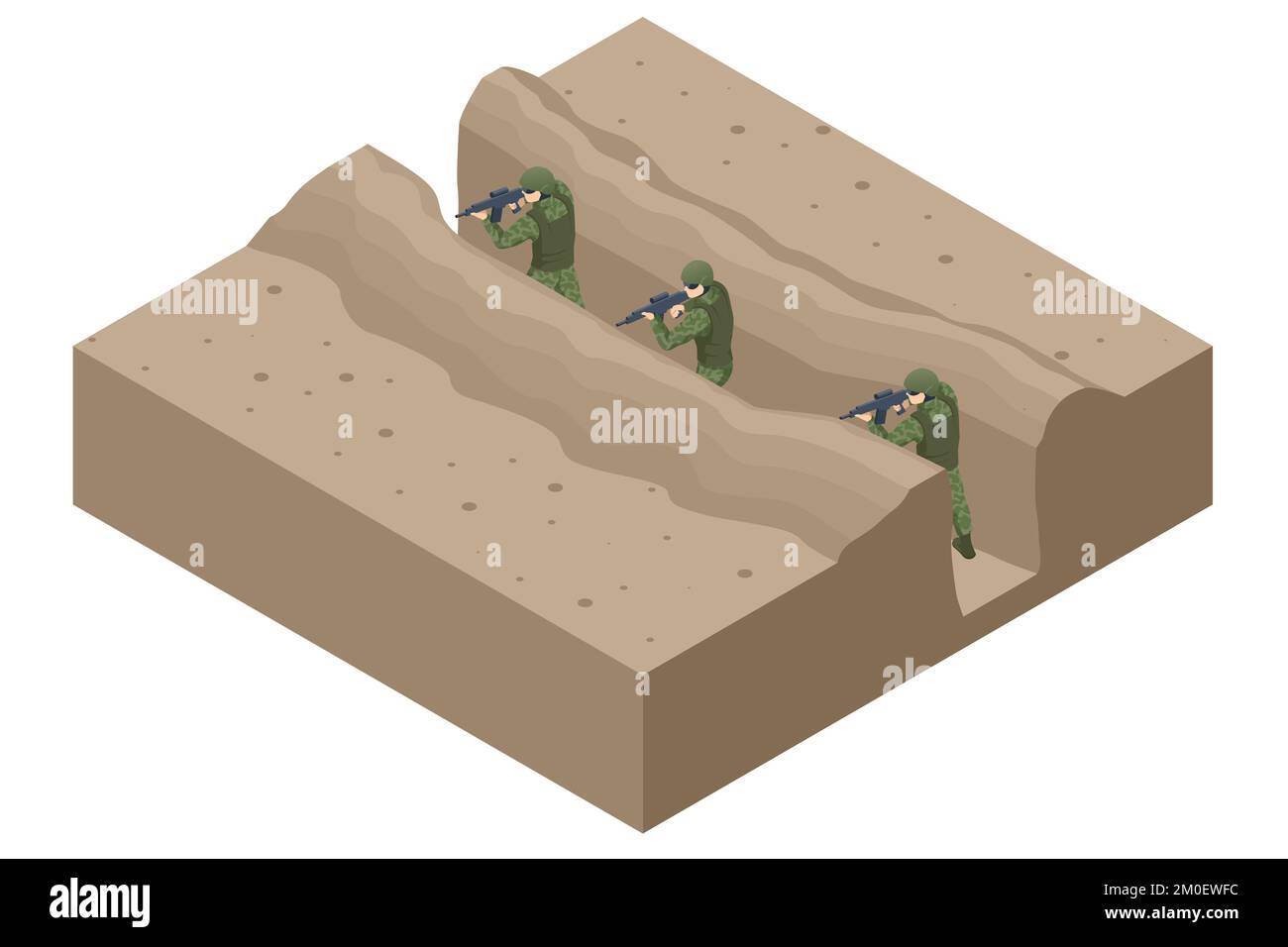 Isometric Soldiers in the trench. Trenches, securing positions ...