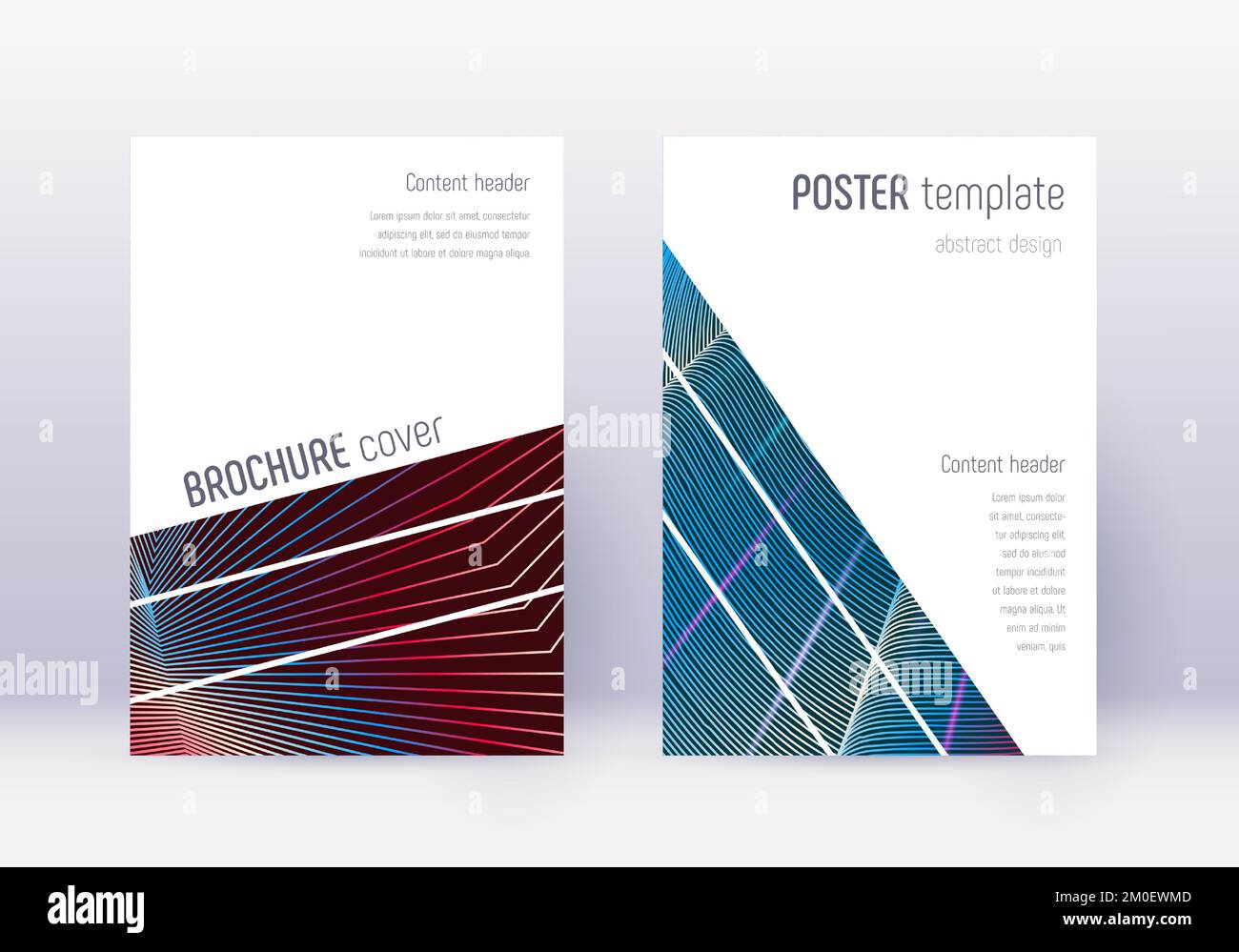 Geometric cover design template set. Red abstract lines on white blue ...
