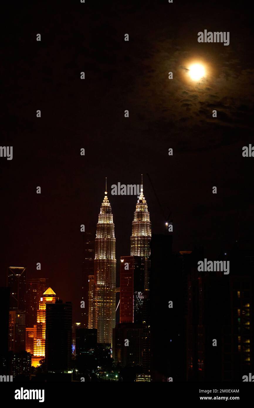 The night landscape of downtown Kuala Lumpur. View of the famous ...