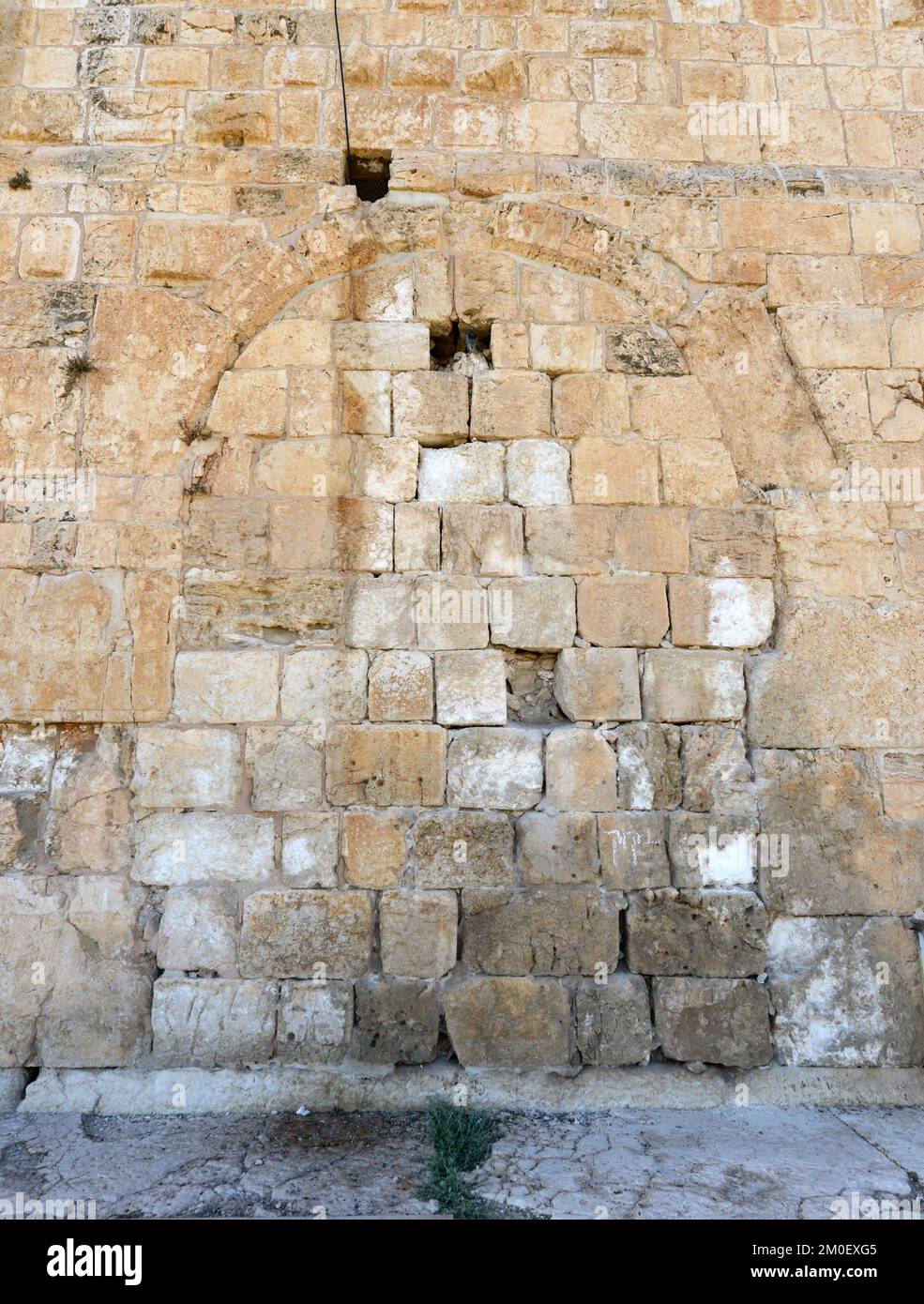 The blocked arched Huldah gate in the Southern Wall of the Temple Mount ...