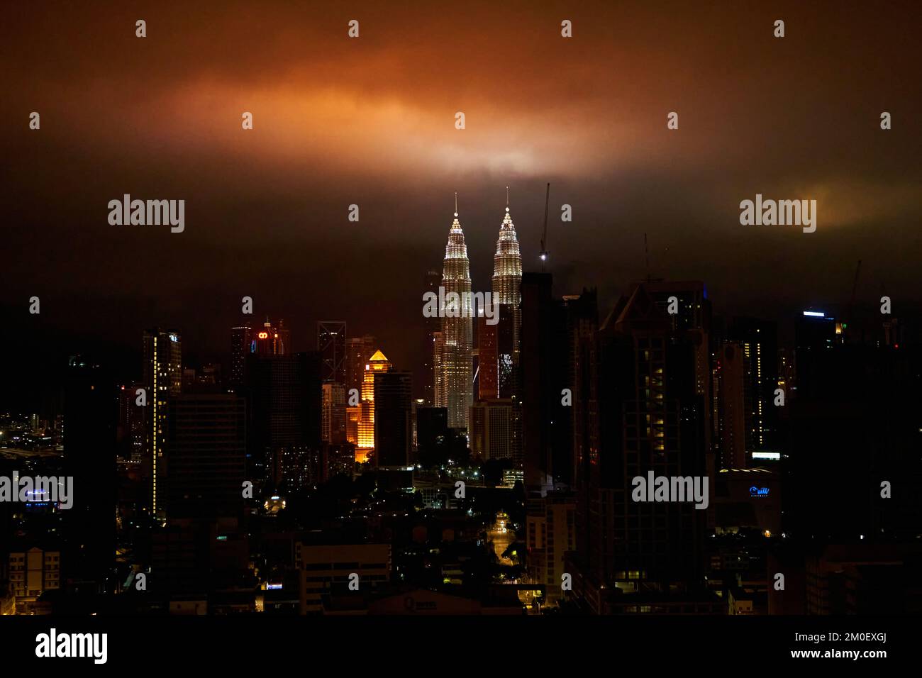 The night landscape of downtown Kuala Lumpur. View of the famous ...