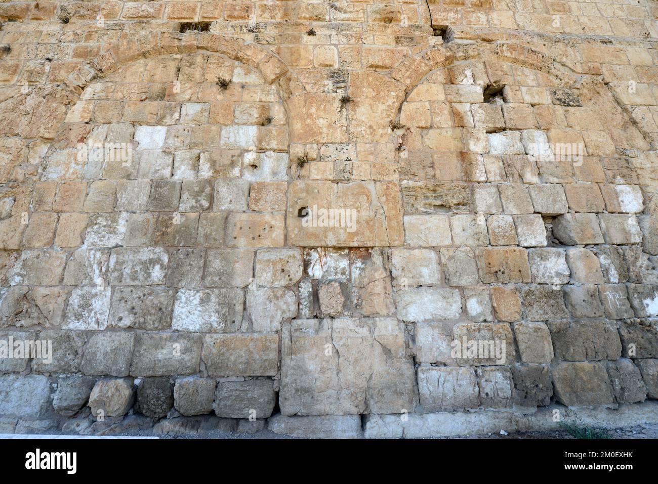 The blocked arched Huldah gate in the Southern Wall of the Temple Mount ...