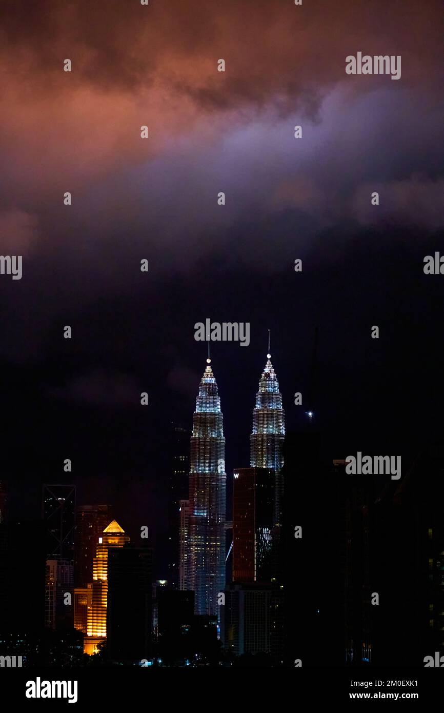 The night landscape of downtown Kuala Lumpur. View of the famous ...