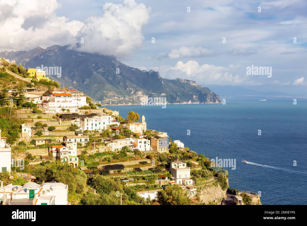 Touristic Town, Amalfi, on Rocky Cliffs and Mountain Landscape by the ...