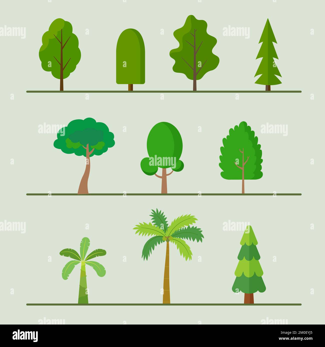 Trees flat vector set.Plants element collection.Tropical nature object ...