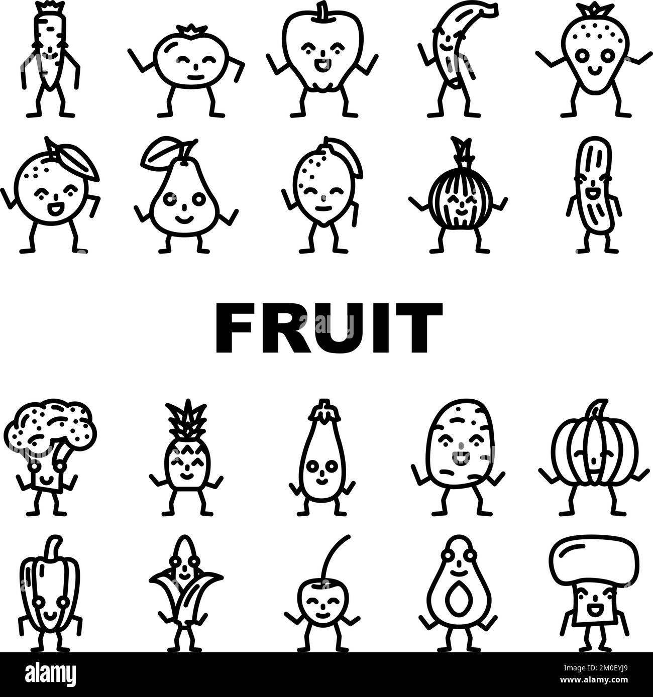 Fruit vegetable character food icons set vector paper work hi-res stock ...